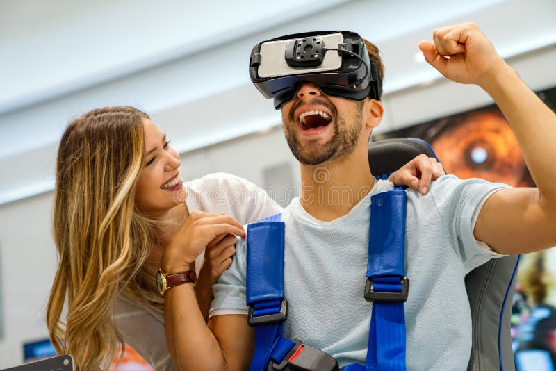Group of People Using Virtual Reality Headset at Exhibition, Show. VR ...