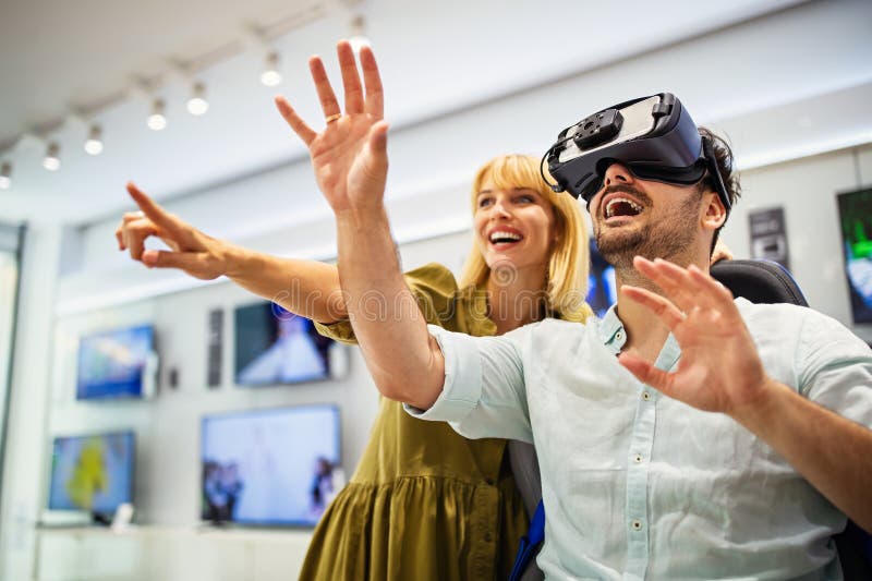 Group of People Using Virtual Reality Headset at Exhibition, Show. VR ...