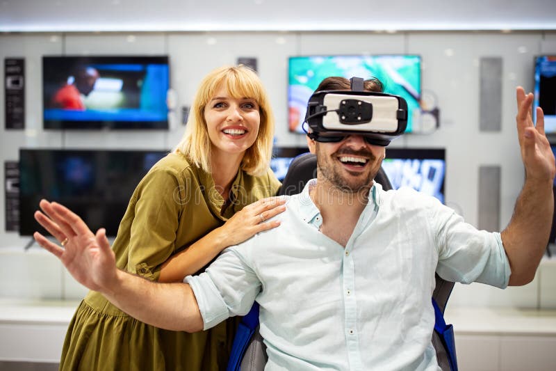 Group of People Using Virtual Reality Headset at Exhibition, Show. VR ...