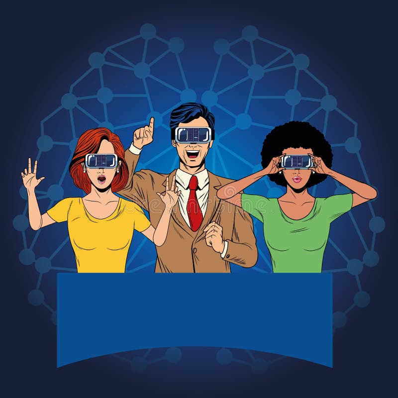 Group of People with Virtual Reality Headset Stock Vector ...