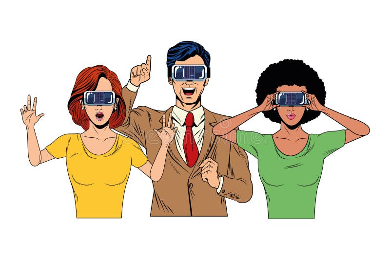 Group of People with Virtual Reality Headset Stock Vector ...
