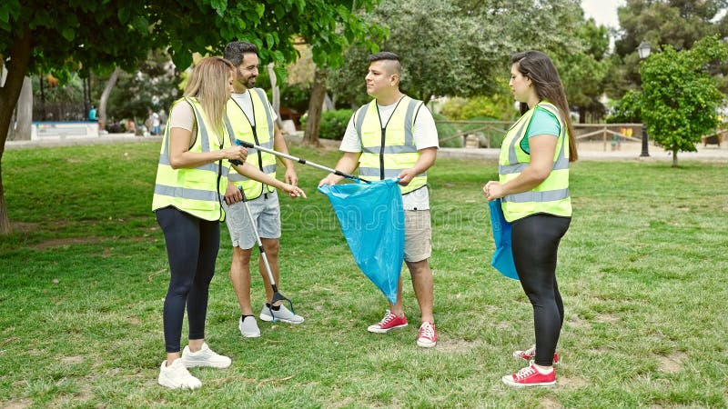 Group of People Volunteers Collecting Trash at Park Stock Image - Image ...