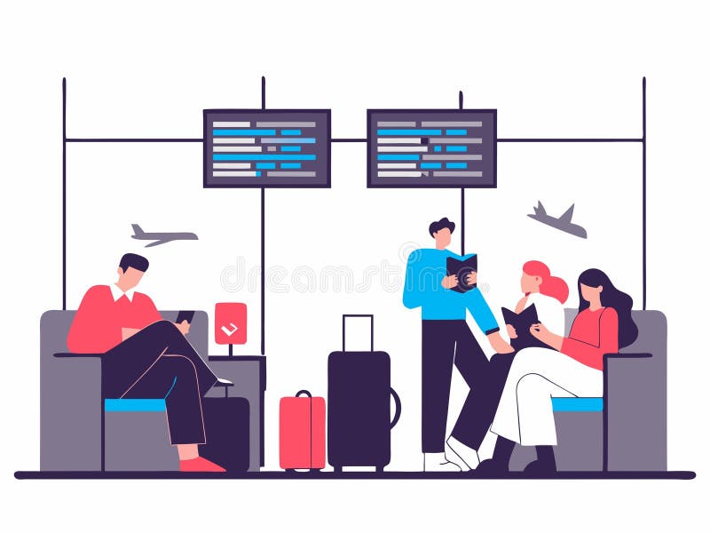 A Group of People is Waiting for Her Flight at the Airport. Plane Take ...