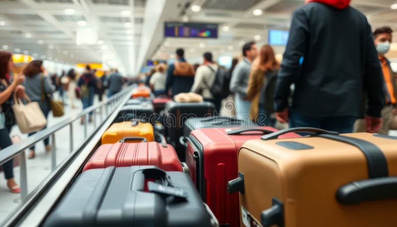 A Group of People are Waiting in Line To Check in Their Luggage at an ... A Group of People are Waiting in Line To Check in Their Luggage at an ...