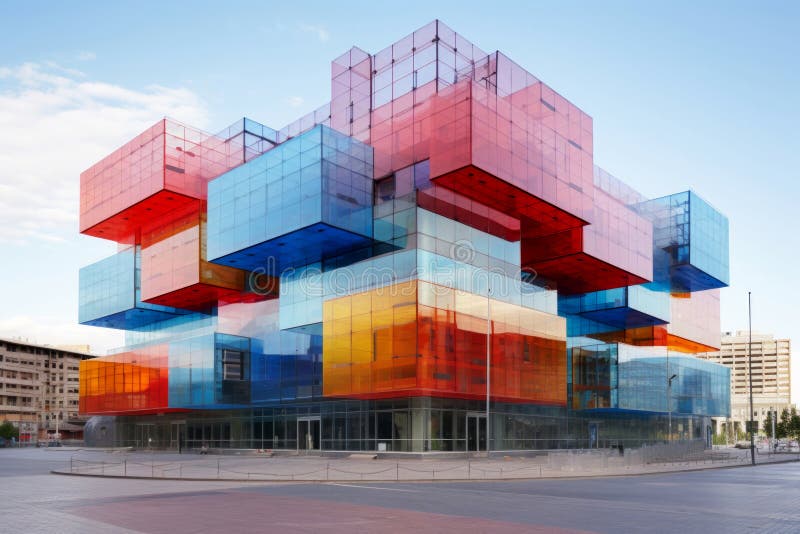 A Group of People are Walking Around a Building with a Lot of Windows ...