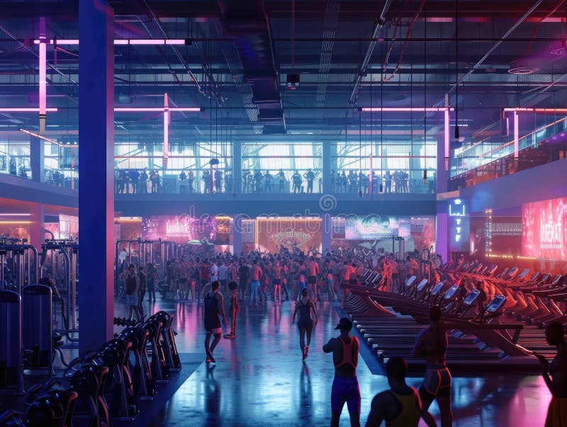 Group of People Walking Around a Gym. Generative AI. Stock Illustration ...