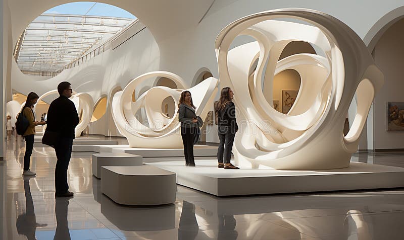 Group of People Walking Around Museum Stock Image - Image of artwork ...