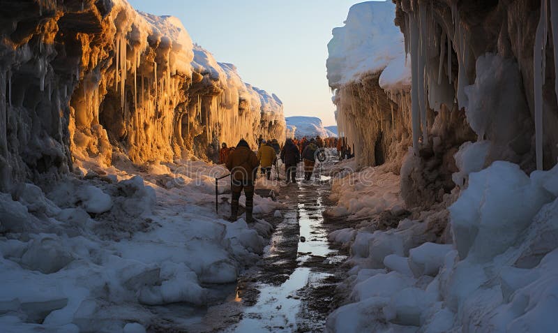 Group of People Walking through Cave Stock Photo - Image of group ...