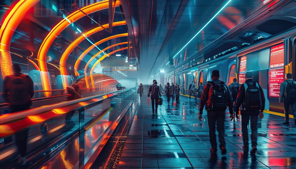 A Group of People are Walking Down a Brightly Lit Subway Platform by AI ...