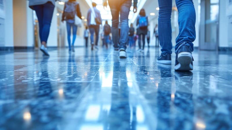 A Group of People Walking Down a Hallway in an Office Building, AI ...