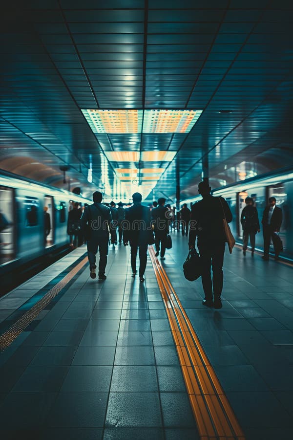 Crowd of Individuals Walking Directionally on an Underground Train ...