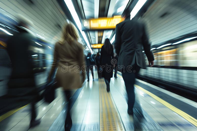 A Diverse Group of People Walking on a Busy Subway Platform Stock ...