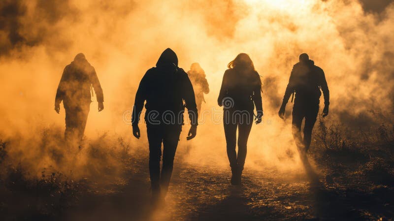 A Group of People Walking through a Field Stock Illustration ...
