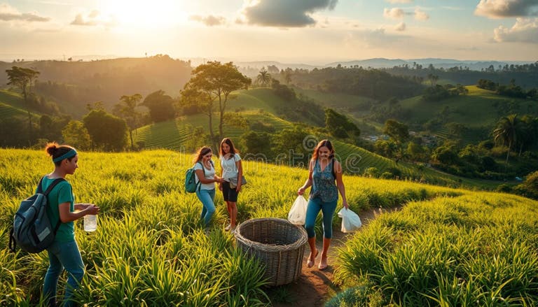 A Group of People Walking through a Field Generated Stock Illustration ...
