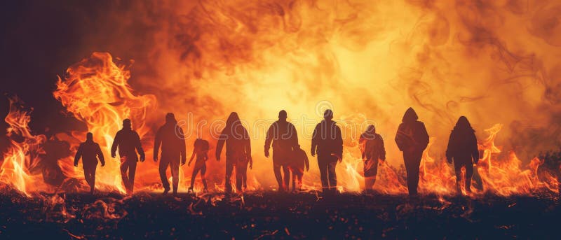 A Group of People are Walking through a Fire by AI Generated Image ...