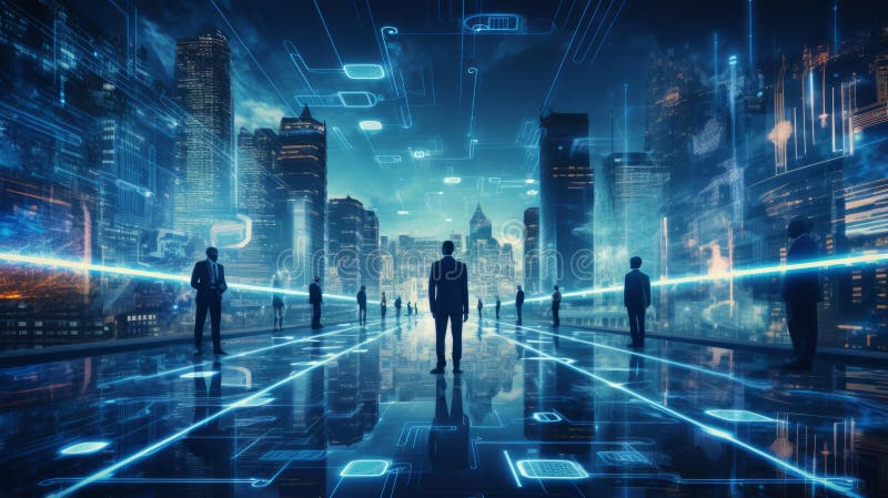 Group of People Walking through a Futuristic City Stock Illustration ...