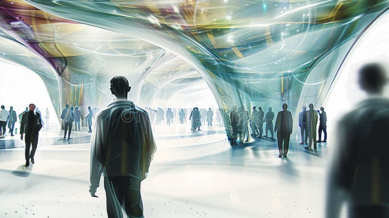 A Group of People are Walking in a Large, Open Space with a Lot of ...