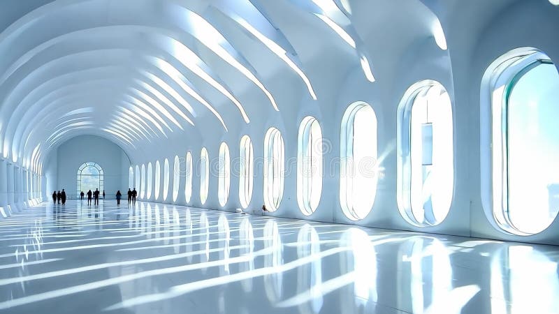 A Group of People Walking through a Large White Building Stock Footage ...