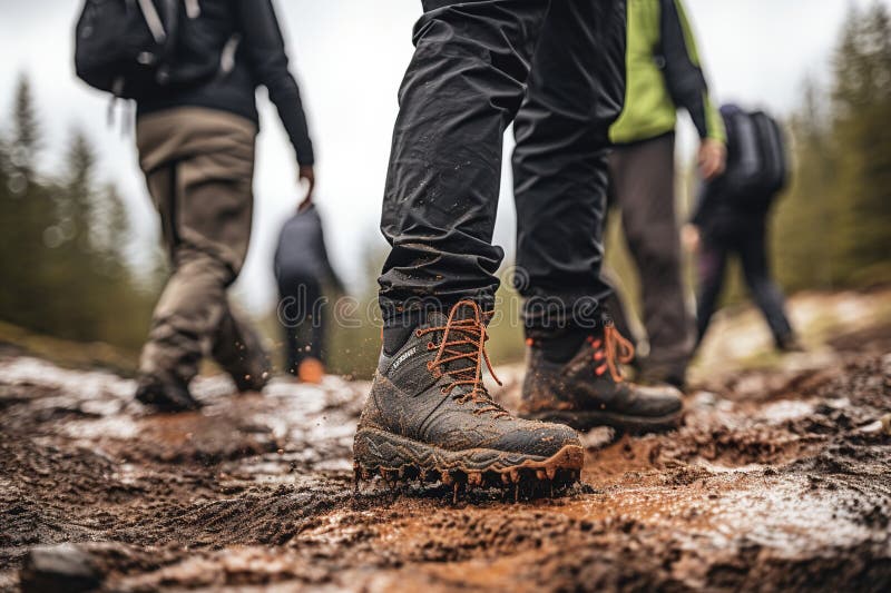 A Group of People are Walking through a Muddy Forest Stock Image ...