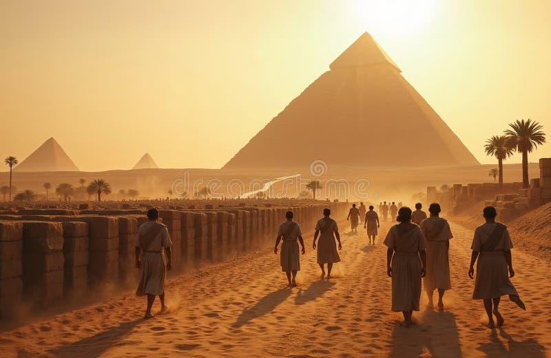A Group of People Walking on a Sandy Road in Front of the Pyramids ...