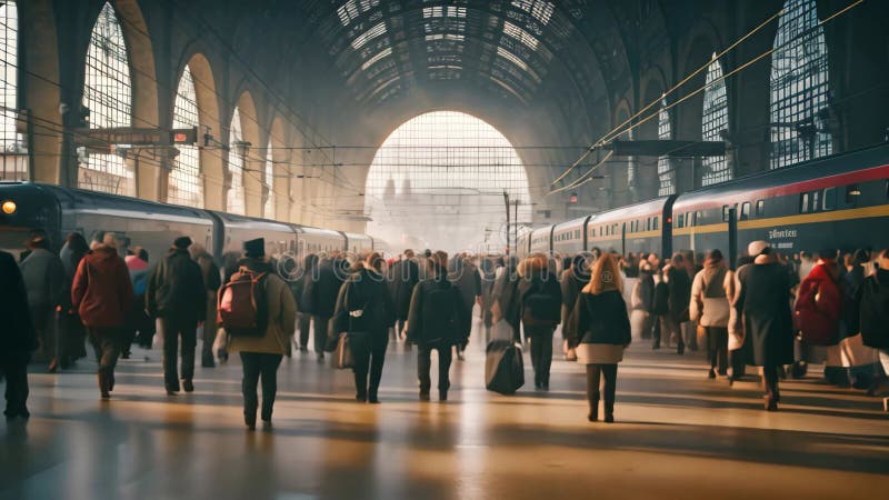 Group of People Walking through a Train Station, Railway Station Full ...