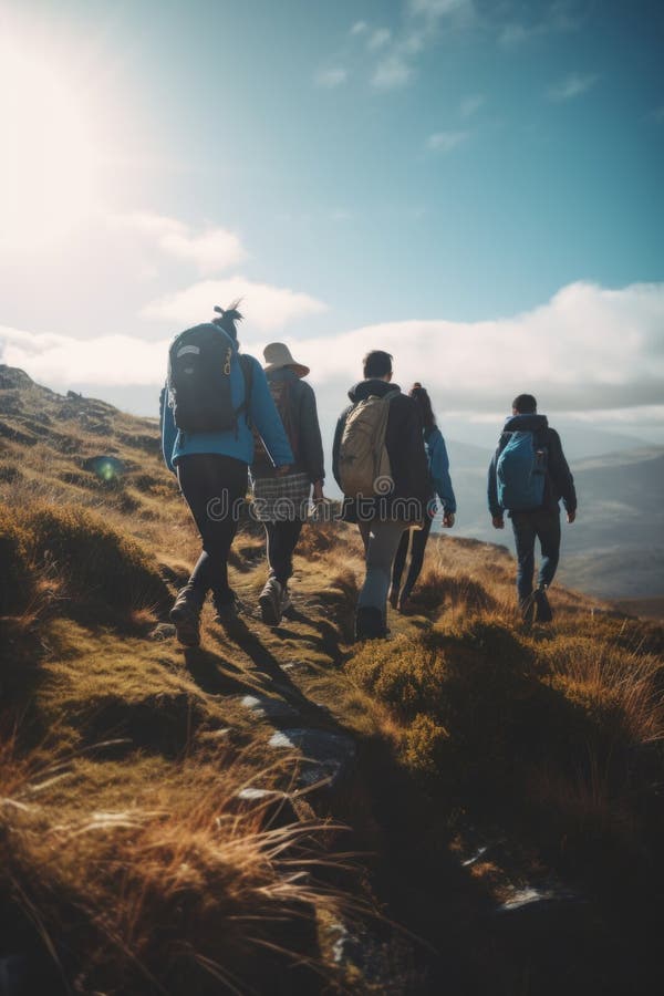 A Group of People Walking Up a Hill. Generative AI Image. Stock ...