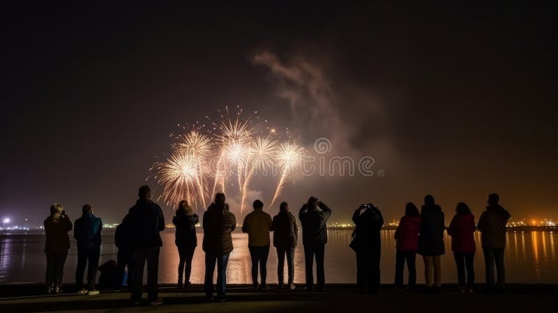 Group of People Watching Firework. Illustration AI Generative Stock ...
