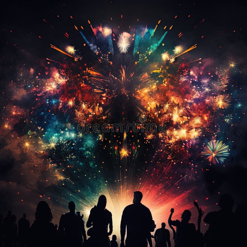 People Watching Fireworks Stock Illustrations – 735 People Watching ...