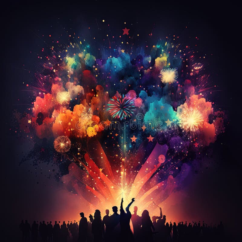 A Group of People Watching Fireworks in the Sky with a Sky Full of ...