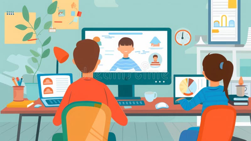 Group of People Watching Video on Computer Stock Image - Image of ...