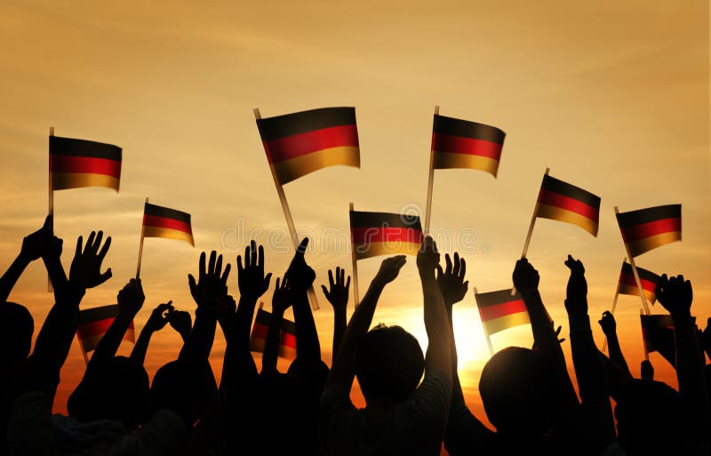 Group of People Waving German Flags in Back Lit Stock Photo - Image of ...