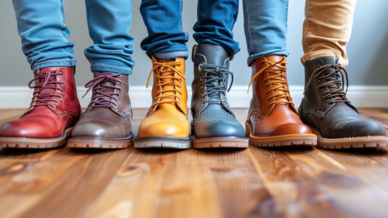 A Group of People Wearing Different Colored Boots Standing on a ...