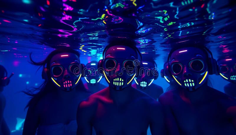 A Group of People Wearing Gas Masks Under Water Generated Stock ...