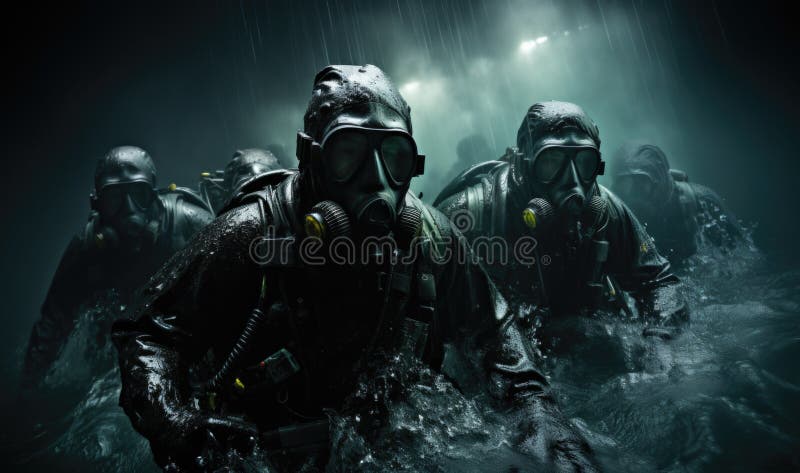 A Group of People Wearing Gas Masks in the Water. Generative AI Image ...