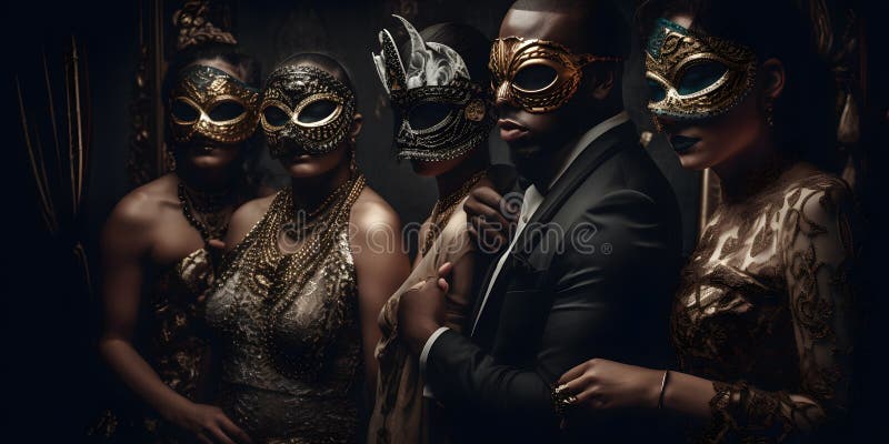A Group of People Wearing Masks and Beads at a Masquerade One Created ...
