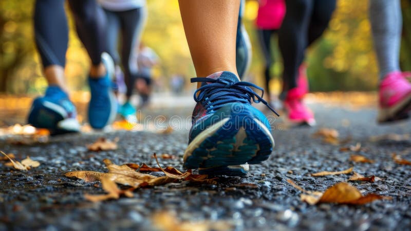 A Group of People Wearing Running Shoes Walking on a Road, AI Stock ...