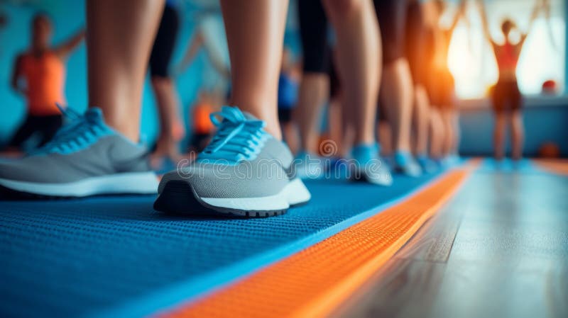 A Group of People Wearing Shoes on a Blue Mat, AI Stock Photo - Image ...