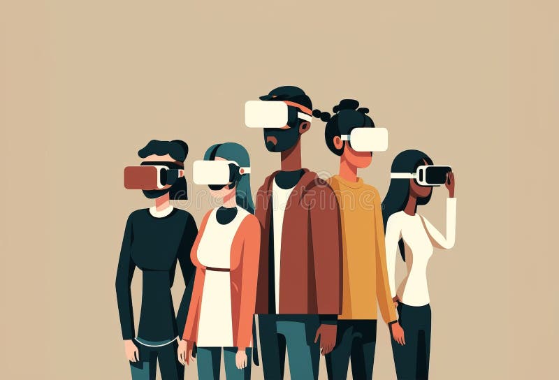 A Group of People Wearing Virtual Reality Headsets. Generative Ai Stock ...