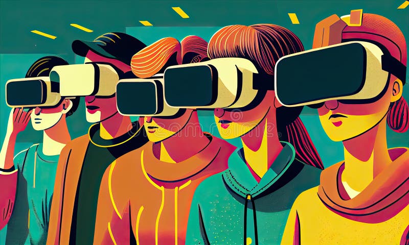 A Group of People Wearing Virtual Reality Headsets, Generative AI Stock ...