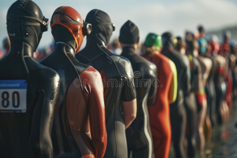 Group of People Wearing Wetsuits, Standing Together Stock Image - Image ...