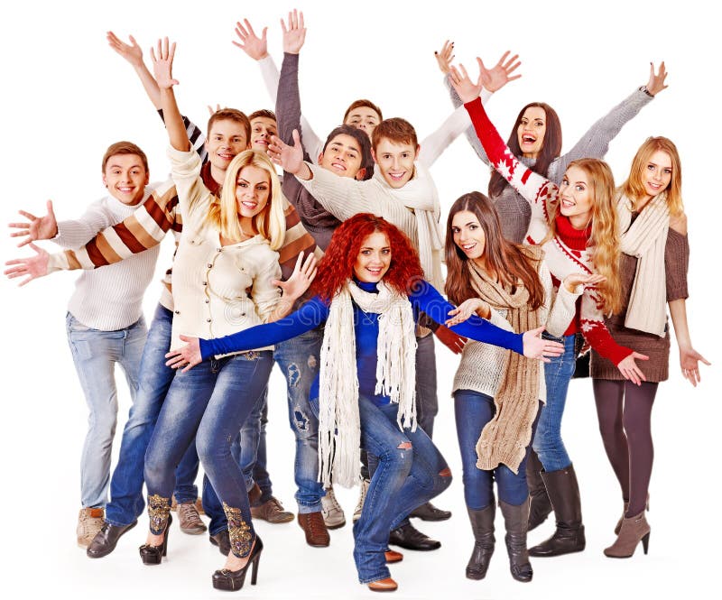 Group People Wearing Winter Clothes. Stock Photo - Image of hand, young ...