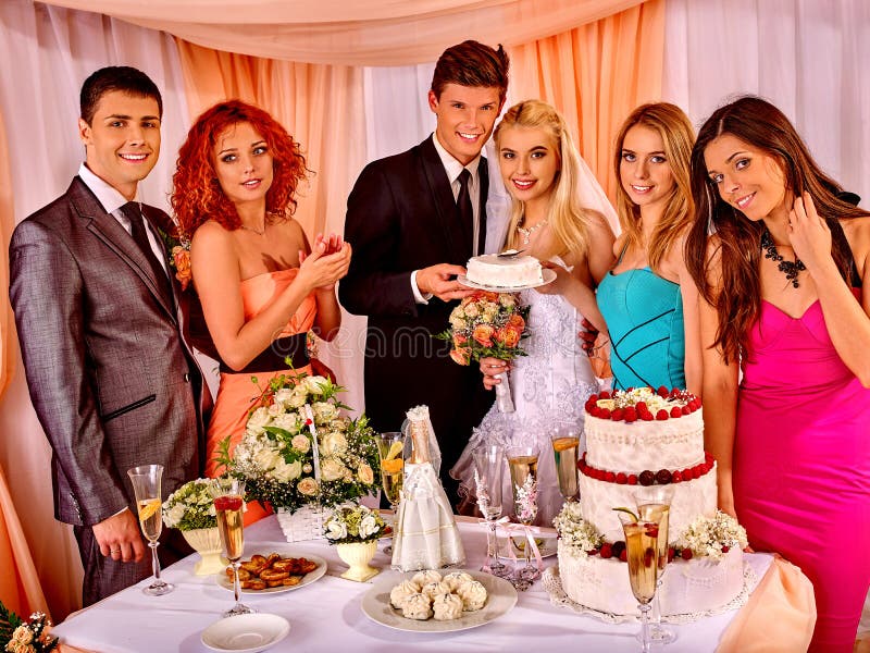 Bride and Groom Celebrating with Guests at Reception Stock Image ...