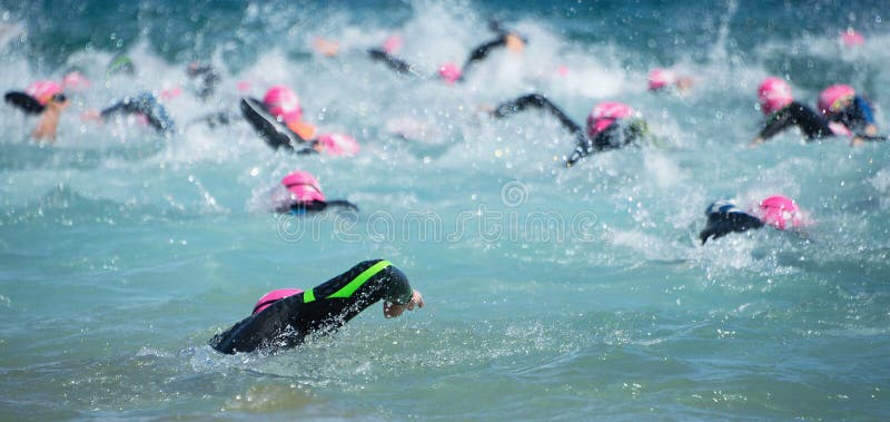 Group People in Wetsuit Swimming Stock Photo - Image of adult, sport ...