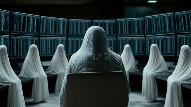 A Group of People in White Cloaks Sitting Around a Computer, AI Stock ...