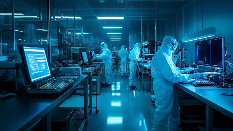 A Group of People in White Lab Coats are Working on a Computer Stock ...
