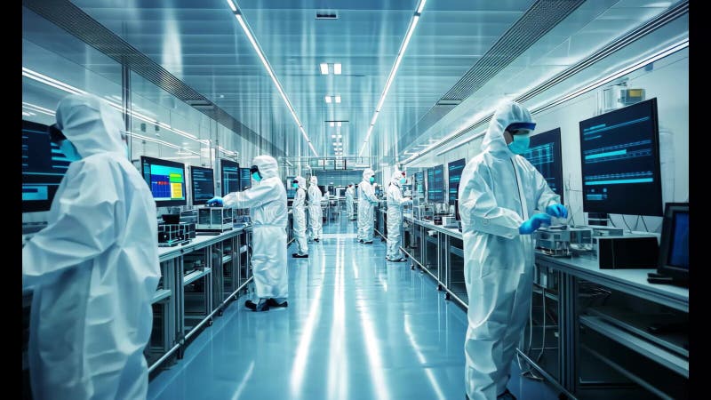 Group of People in White Lab Coats are Working in a Large Room with ...