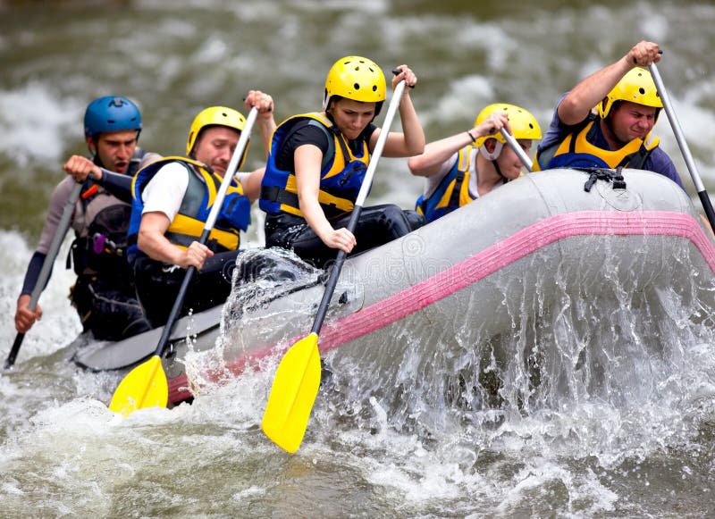 Group of People Whitewater Rafting Stock Image - Image of guide, sport ...