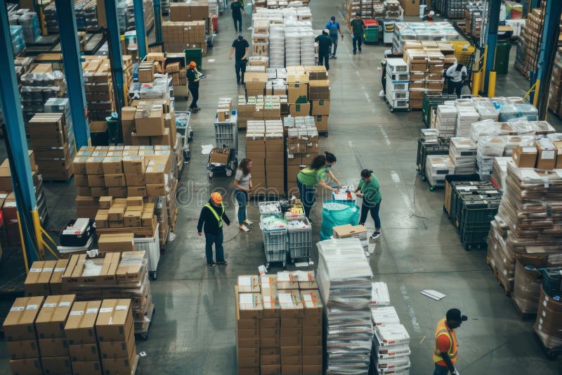 Group of People Work in a Warehouse, Sorting Products Stock Photo ...