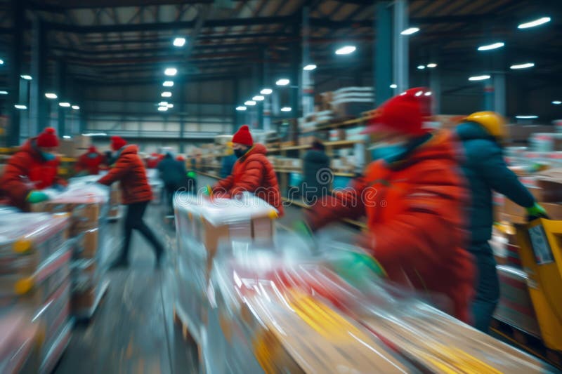 Group of People Work in a Warehouse, Sorting Products Stock ...