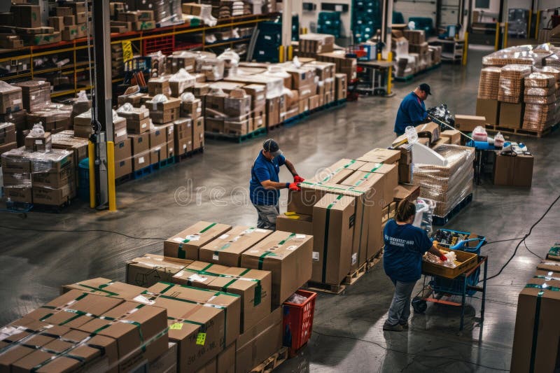 Group of People Work in a Warehouse, Sorting Products Stock Image ...